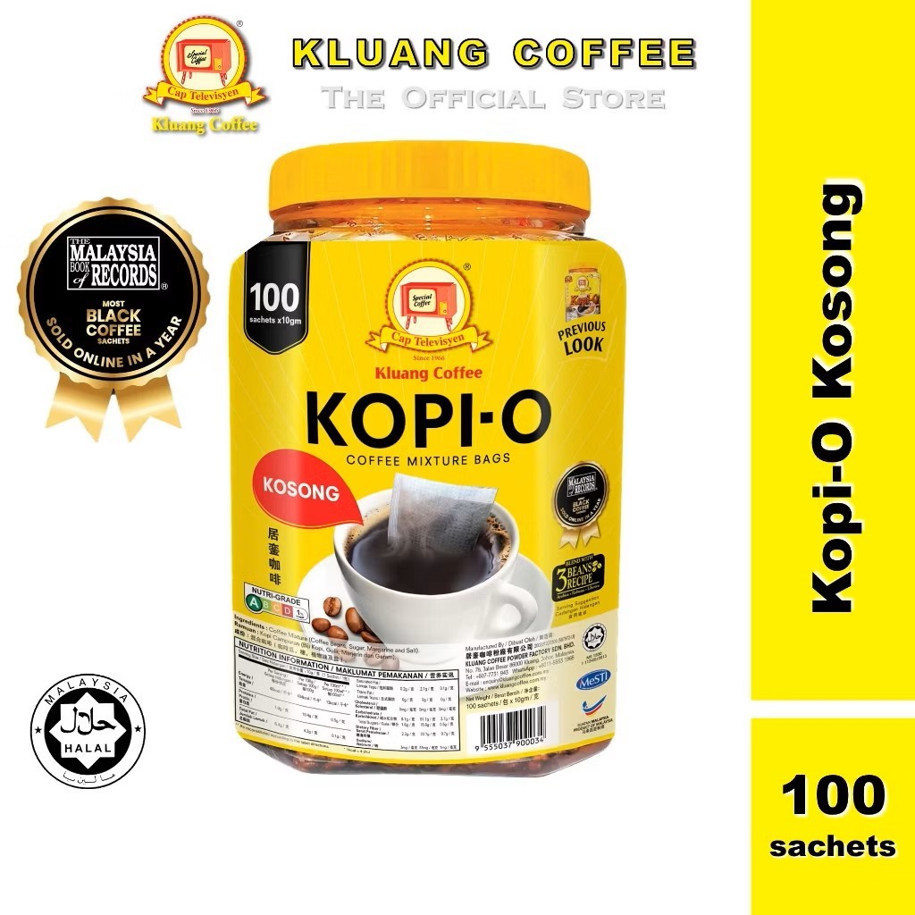 Kluang Coffee Cap Televisyen Kopi O Kosong (100 Sachets x 1 tub) Kopi-O ...