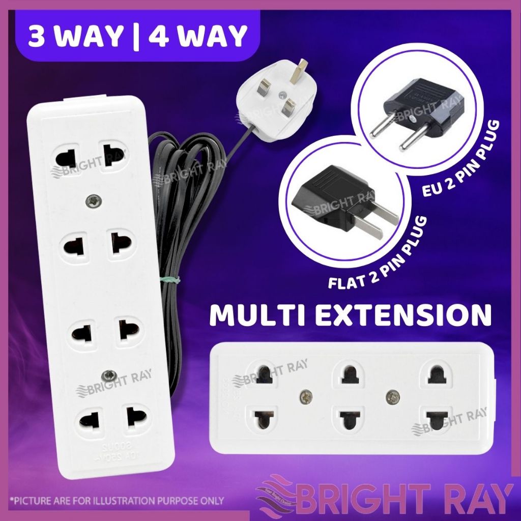 5 MTR 3 Way/4 Way 2-Pin Plug Extension Cord Socket Extension Plug ...