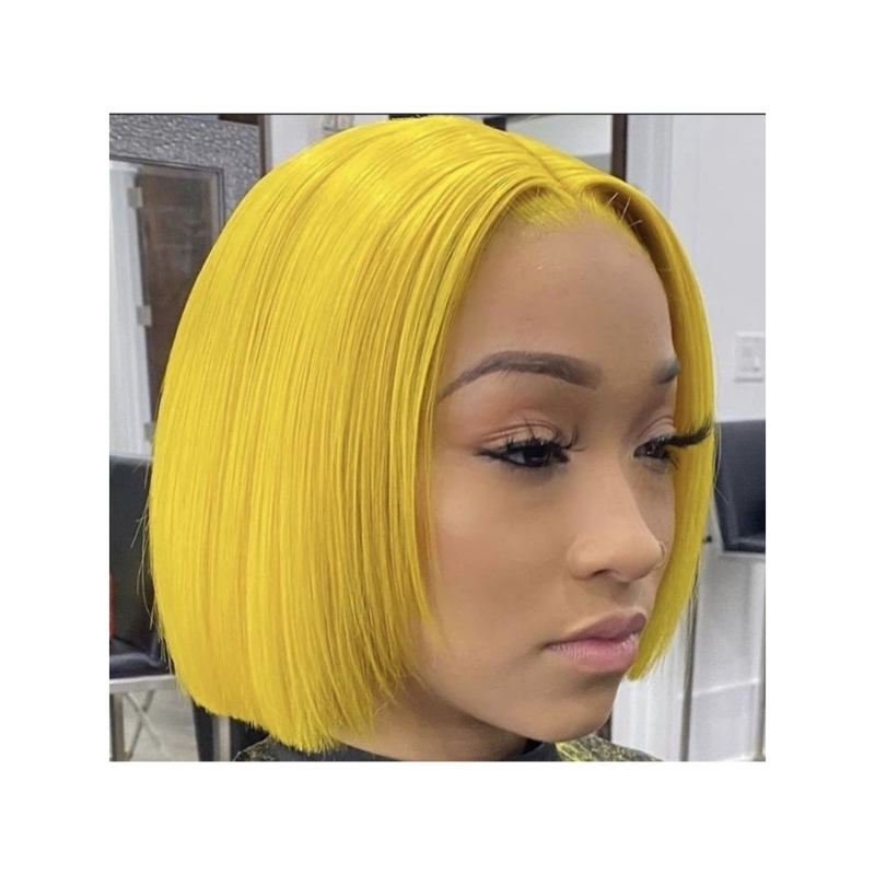 Original Vietnamese Yellow Bob Human Hair Lace Closure Wig 14 Inch ...
