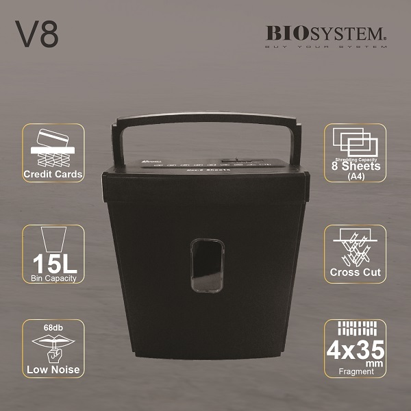 BIOSYSTEM PERSONAL SHREDDER V8 Cross Cut - 8 sheets (15 Liters) (Paper ...