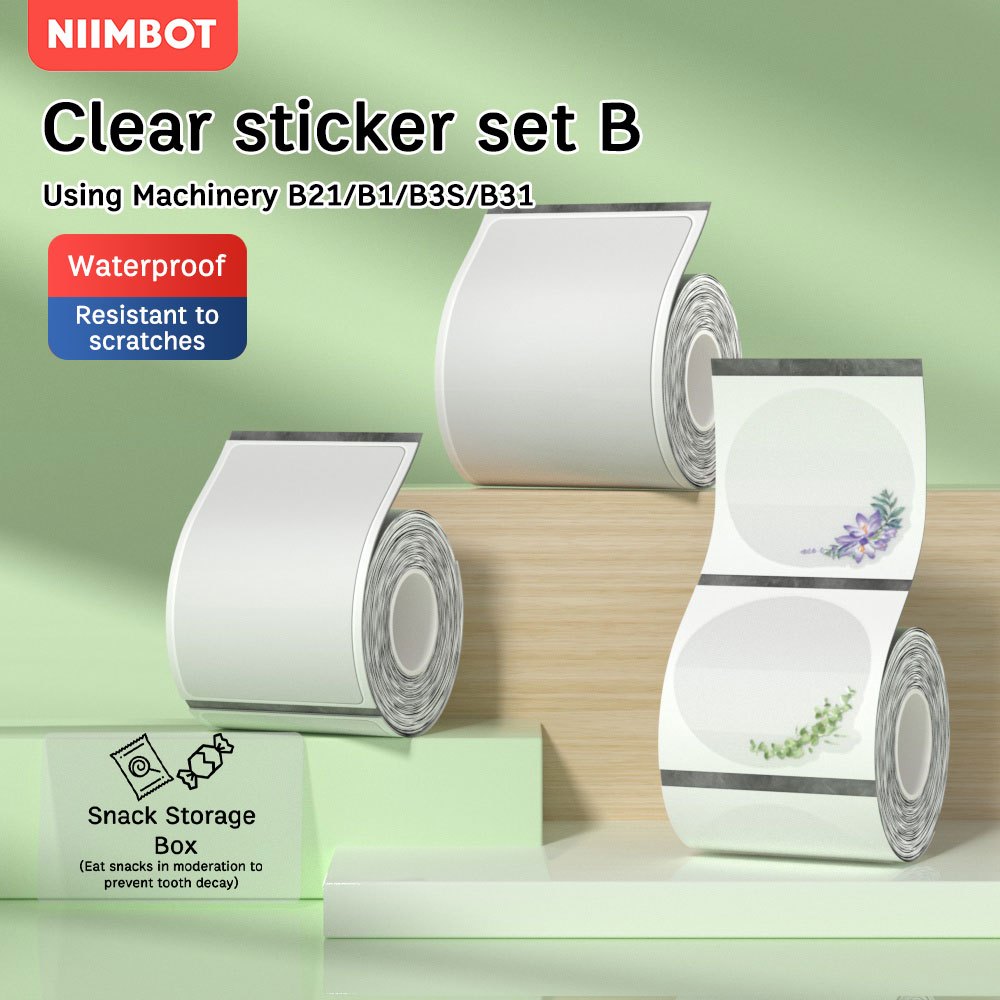 NIIMBOT B21/B1/B3S Transparent Label Printing Paper Name Sticker Sticker Waterproof Self-Label ...