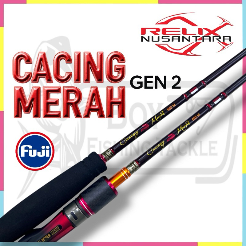 RELIX NUSANTARA CACING MERAH GEN 2 SPINNING BAITCASTING FISHING ROD ...