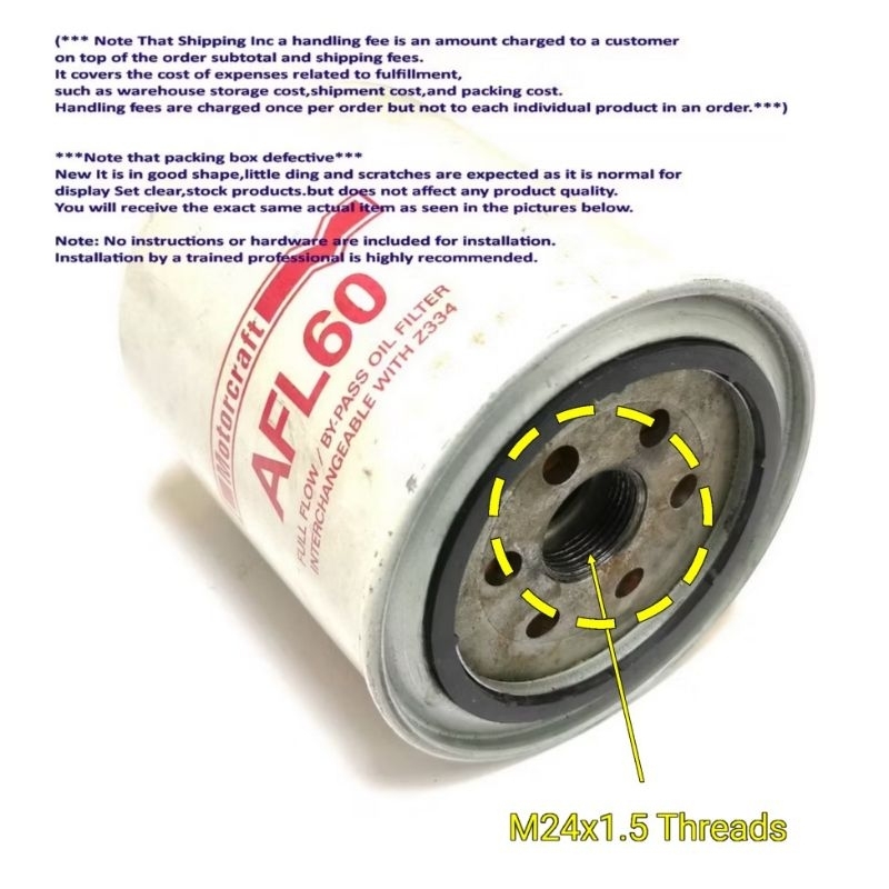 Motorcraft Oil Filter - AFL60 M24x1.5 Threads Interchangeable With Z334 ...