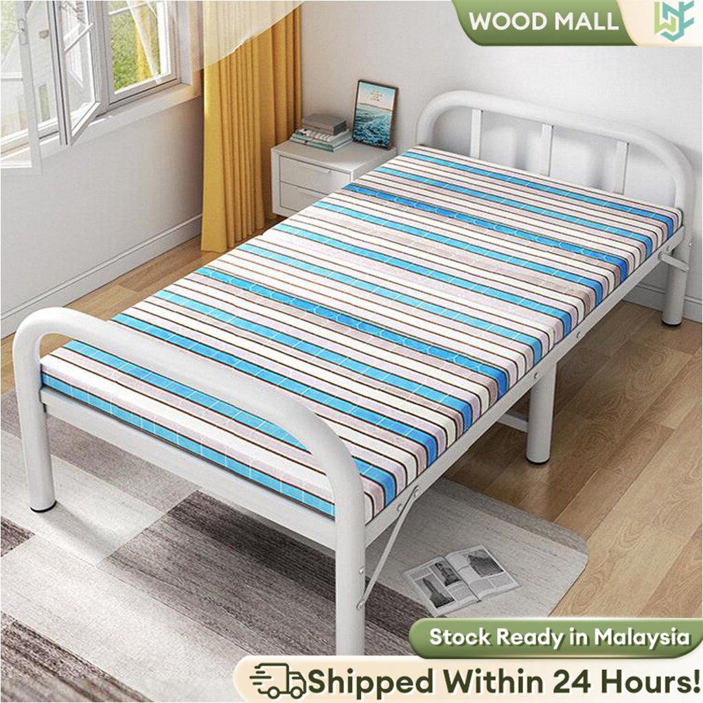 𝙍𝙚𝙖𝙙𝙮 𝙎𝙩𝙤𝙘𝙠 Folding Bed Single Bed with Blue Stripe Mattress Katil ...