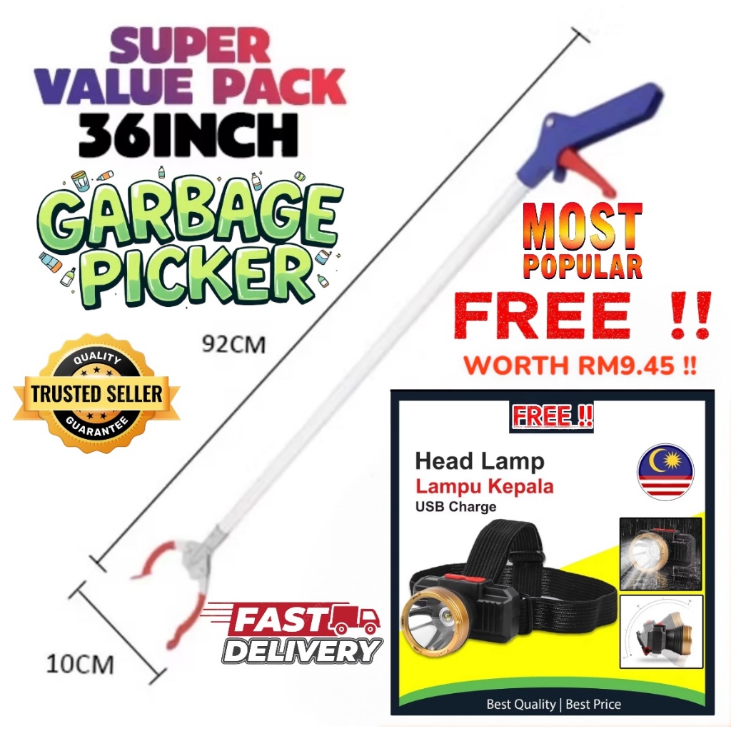 Garbage Picker Heavy Duty 36 INCH Rubbish Reacher Grabber Picker Pick ...