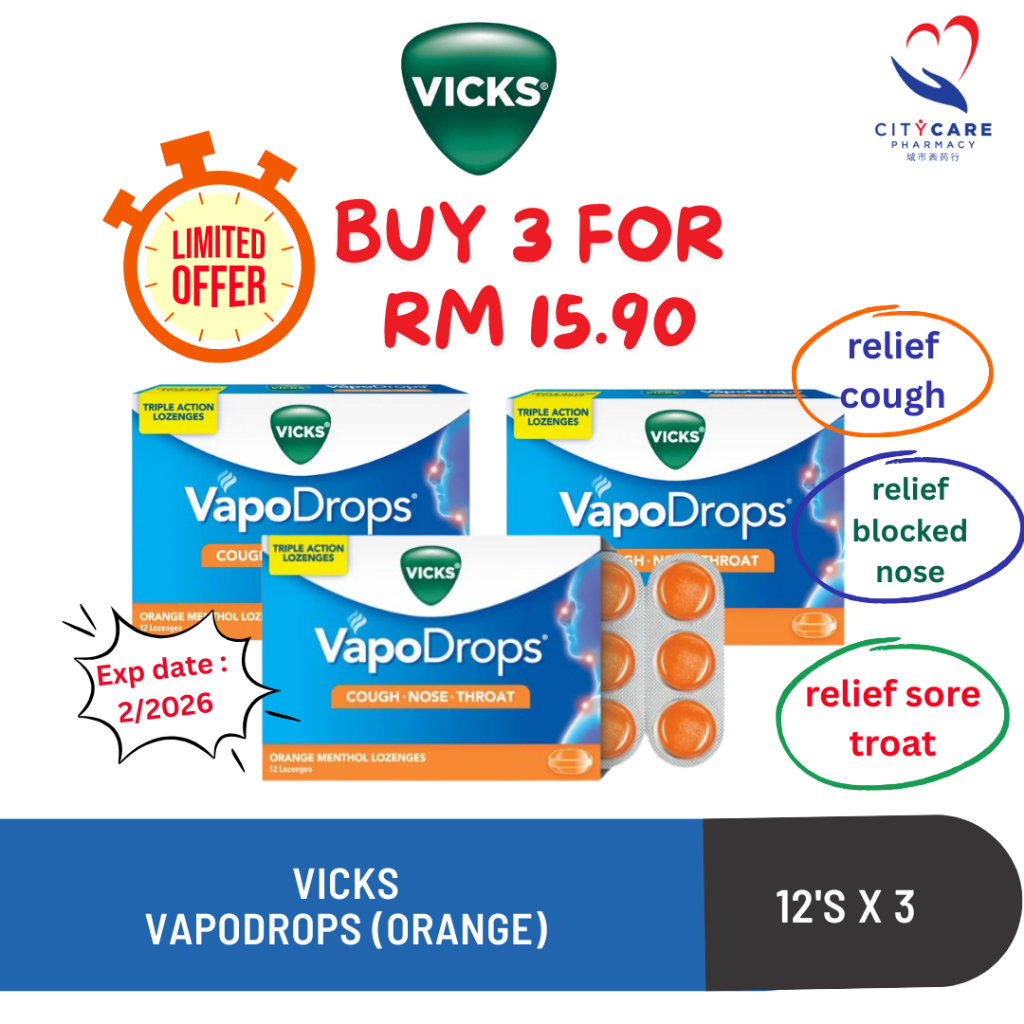 [LIMITED OFFER] VICKS Vapodrops 12's x 3 packs | Shopee Malaysia