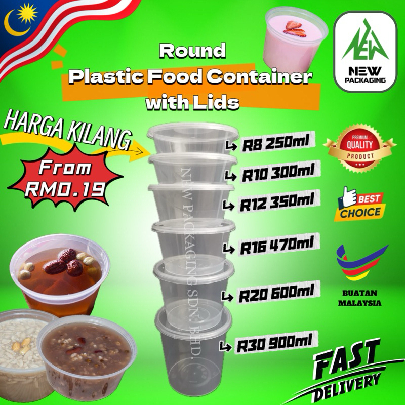 MW Round Plastic Microwavable Food Container with Lids [10/50 Sets ...