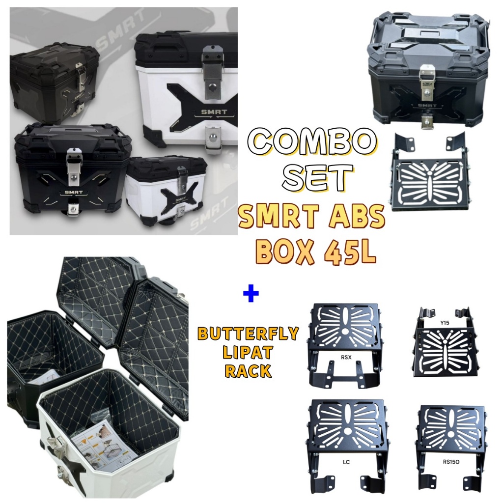 SMRT BOX TOPBOX ABS 45L WHITE BLACK + MONORACK BUTTERFLY BLACK FOR Y15 ...