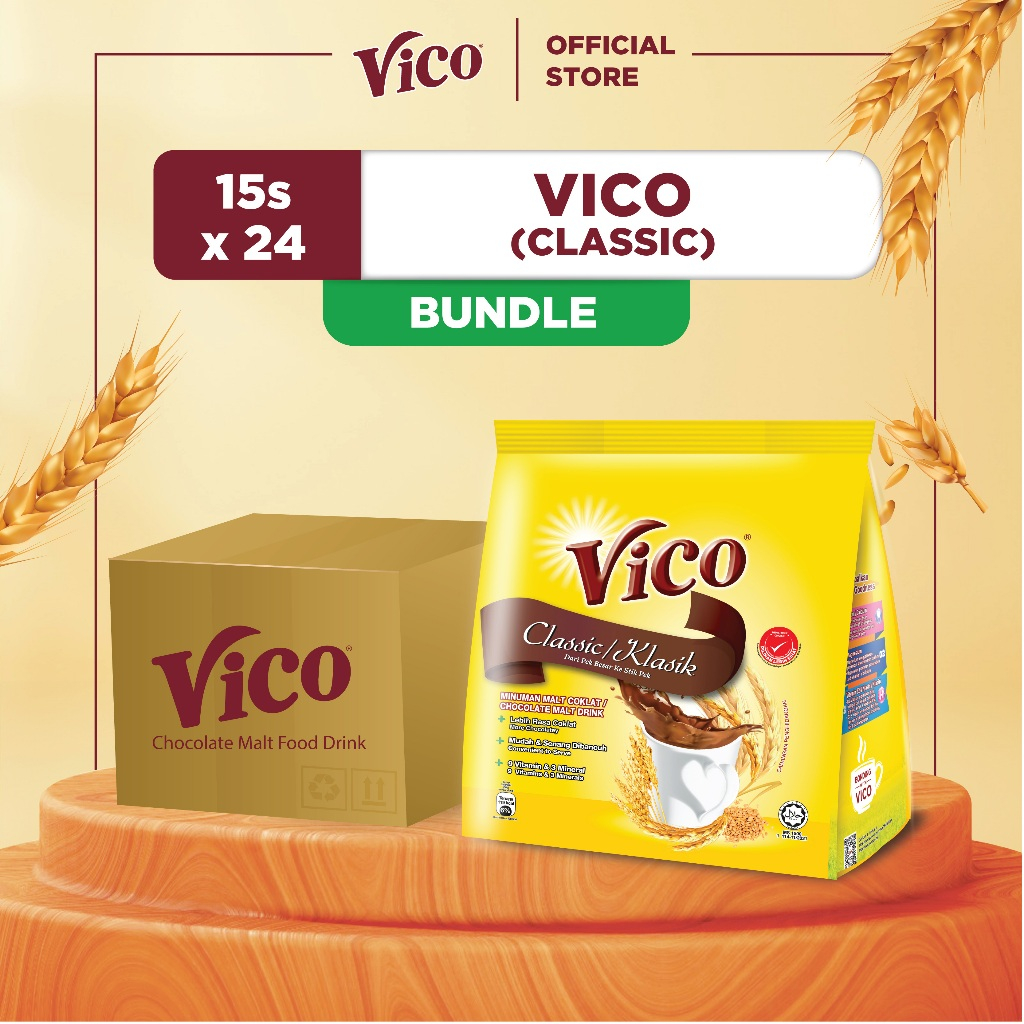 Vico 3 in 1 Classic Chocolate Malt Drink Carton (15's x 32g x 24 Pack ...