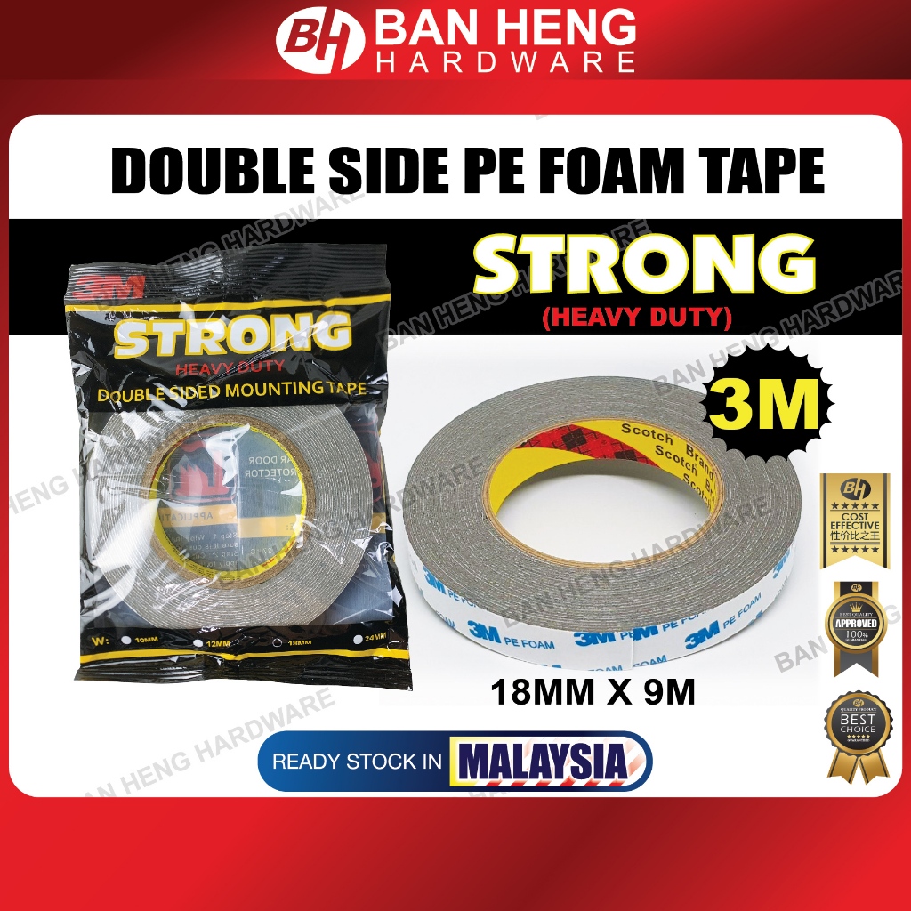 DOUBLE SIDE PE FOAM TAPE 18MM X 9M (3M) SCOTCH SUPER STRONG PE FOAM ...