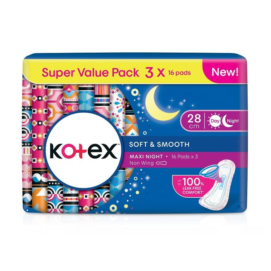 Kotex Soft & Smooth Overnight Non-Wing Pad (28cm/16's x 3 Packs) | Shopee Malaysia
