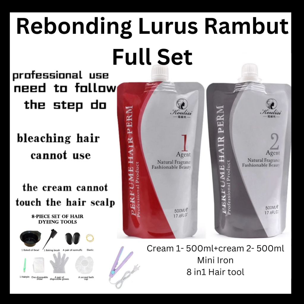 (Full Set )Rebonding Cream 500ml x2 +Iron+ tool set Koulisi ...