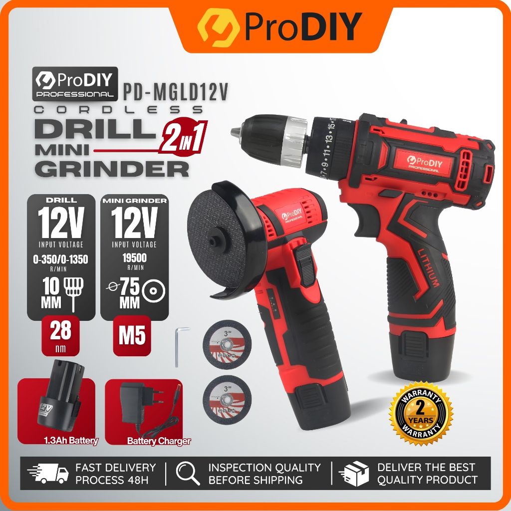 PRODIY (RED SERIES) PD-MGLD12 2-IN-1 Cordless Power Tools Set Drill ...