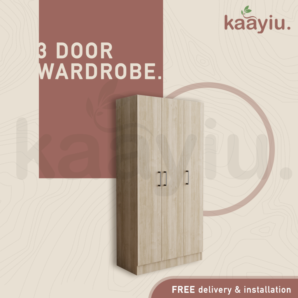 Free Install Almari Baju Murah 3 Door Wardrobe Clothes With 6 Shelves ...