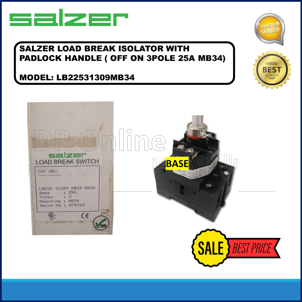 SALZER LOAD BREAK ISOLATOR WITH PADLOCK HANDLE 25A W/O BOX ...