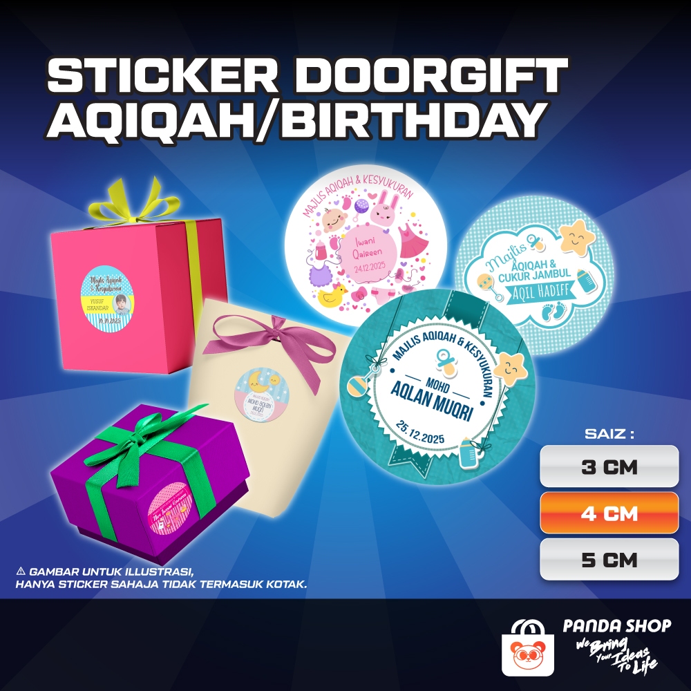 STICKER DOORGIFT AQIQAH/BIRTHDAY CUSTOM PRINTING | Shopee Malaysia