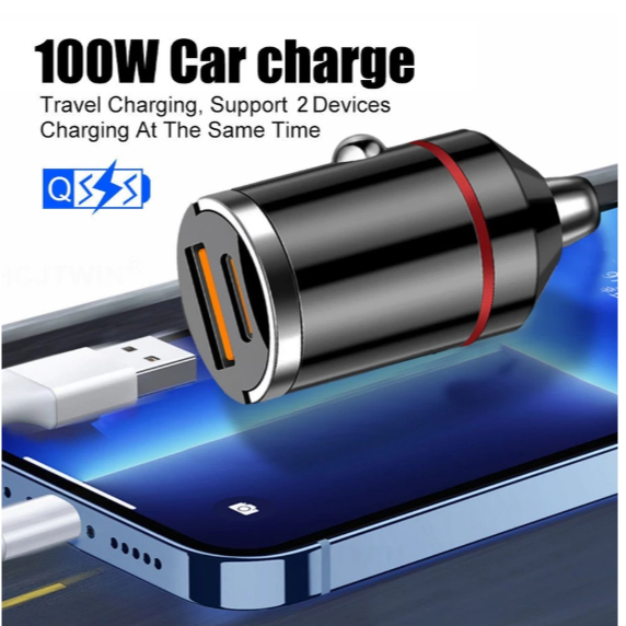 Car Mini Portable Charger Dual Port USB +Type C Invisible Pull Ring ...