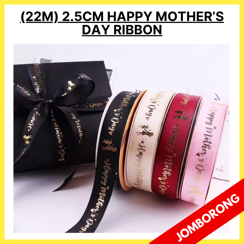 (22M) 2.5CM MOTHER DAY Ribbon Riben Gift Satin Organza Flower Bouquet ...
