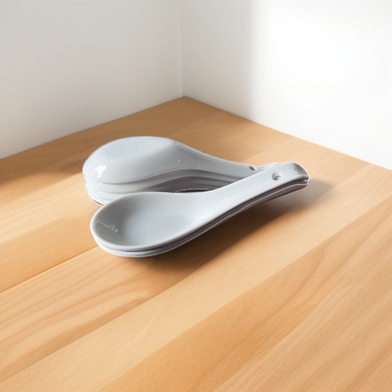 (6pcs)13cm White Ceramic Curve Tail Soup Spoon Rice Spoon Sudu Makan ...