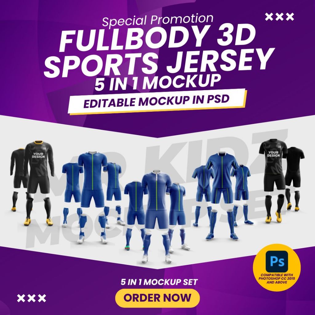 Trending Mockup 5 in 1 FULLBODY SOCCER/FOOTBALL JERSEY MOCKUP SET ...