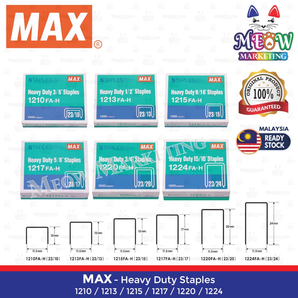 Max Heavy Duty Staples (Stapler Bullet) - 1210 / 1213 / 1215 / 1217 ...