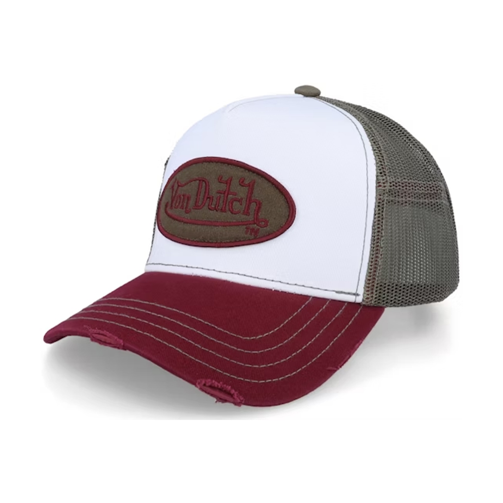 Von Dutch Oval Patch Sum Sum Trucker ( White/Burgundy ) | Shopee Malaysia