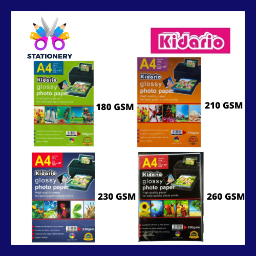 Kidario A4 Water Resistant Glossy Photo Paper 20 Sheets 180gsm / 210gsm ...