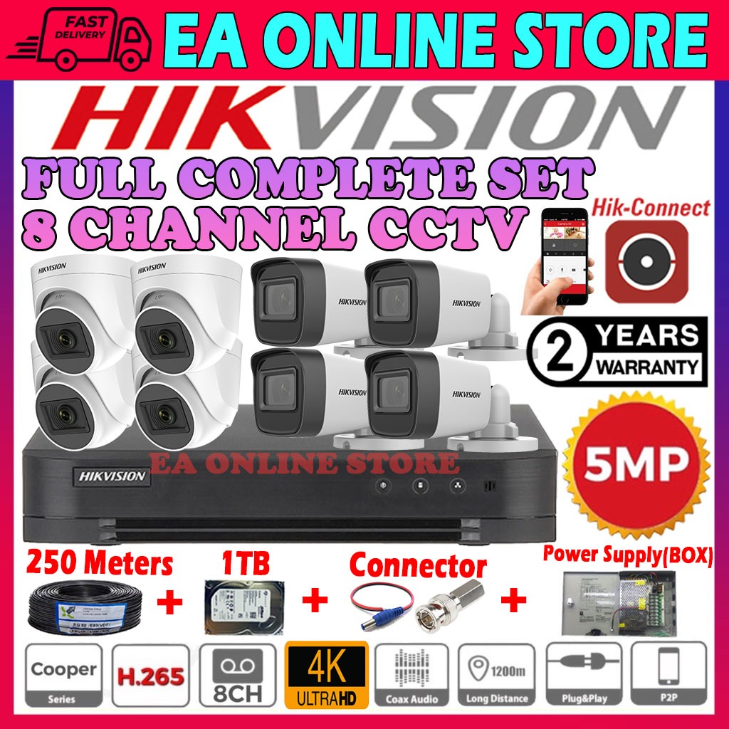 HIK HIKVISION 5MP Full Set 8-CHANNEL 3K HD CCTV 8CH DVR + Camera + Hard ...