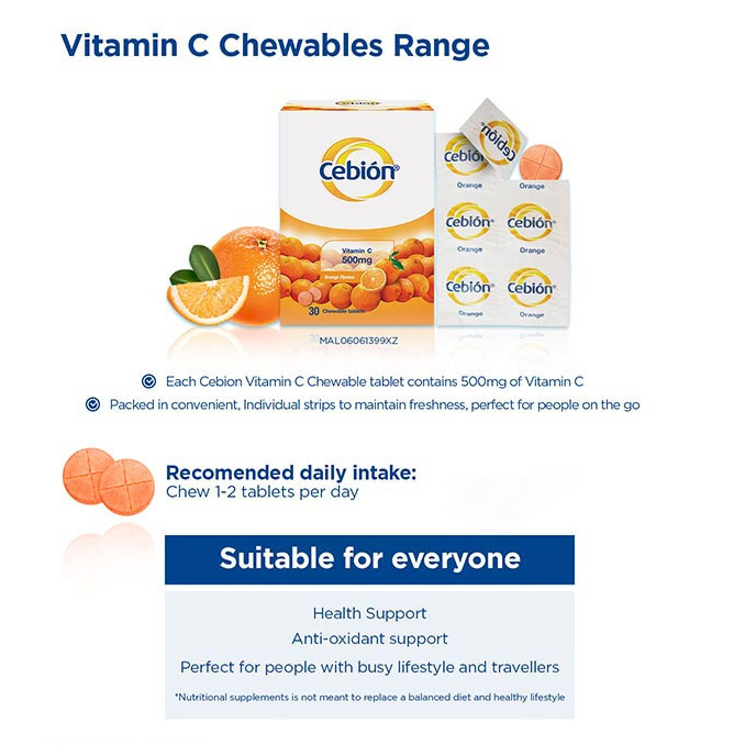 CEBION Chewable Vitamin C Tablet Orange 500mg 30's | Shopee Malaysia