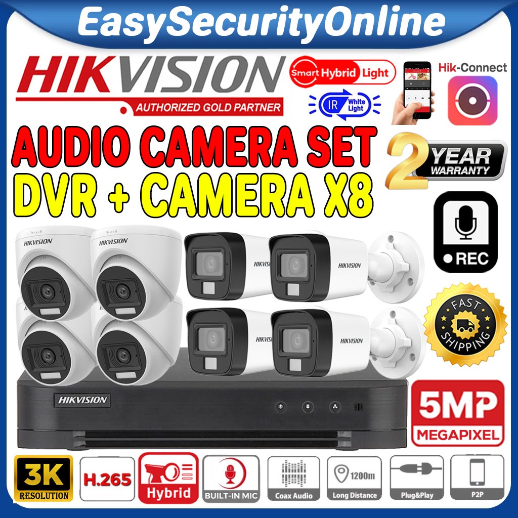 HIK HIKVISION 5.0MP Smart Hybrid Light 8CH PACKAGE SET DVR + 8 CAMERA ...