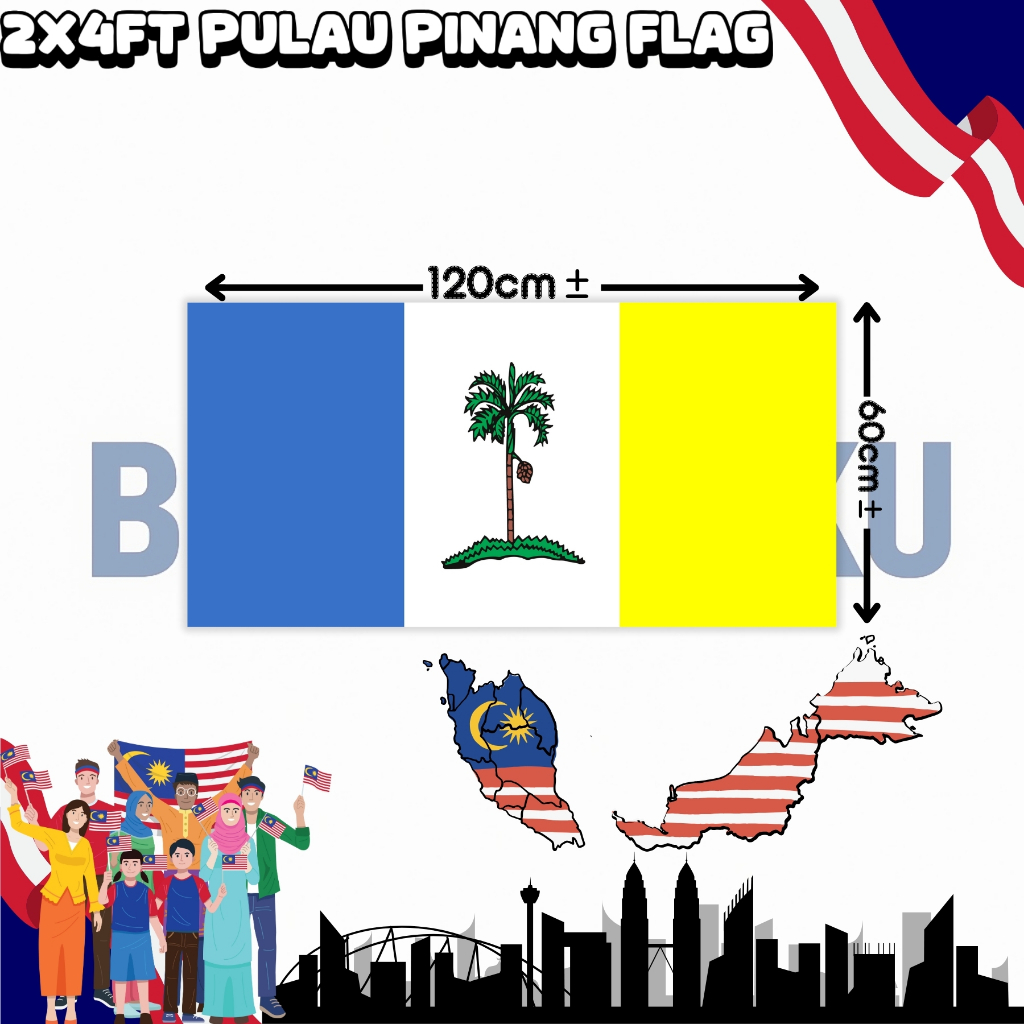 【Benderaku】Pulau Pinang Flag 2x4ft Nylon Polyester Pulau Pinang Pulau ...