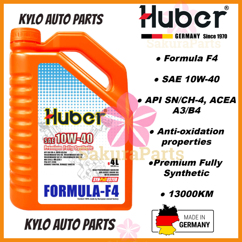 Huber Formula F4 SAE 10W40 Premium Fully Synthetic Engine Oil 4L (MADE ...