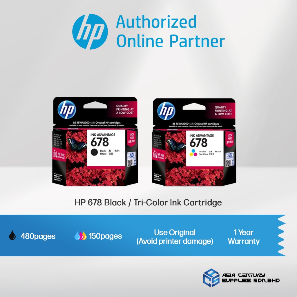 HP 678 Black / Tri-Color Original Ink Advantage Cartridge ( CZ107AA / CZ108AA ) For Printer 2545 ...