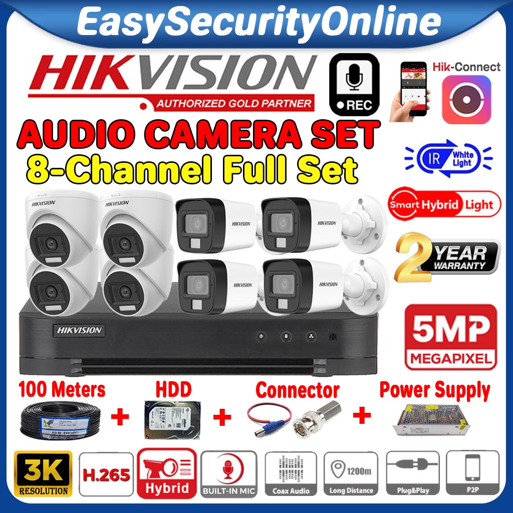 HIKVISION 5MP 8CH Smart Hybrid Light Audio FULL COMPLETE SET DVR ...