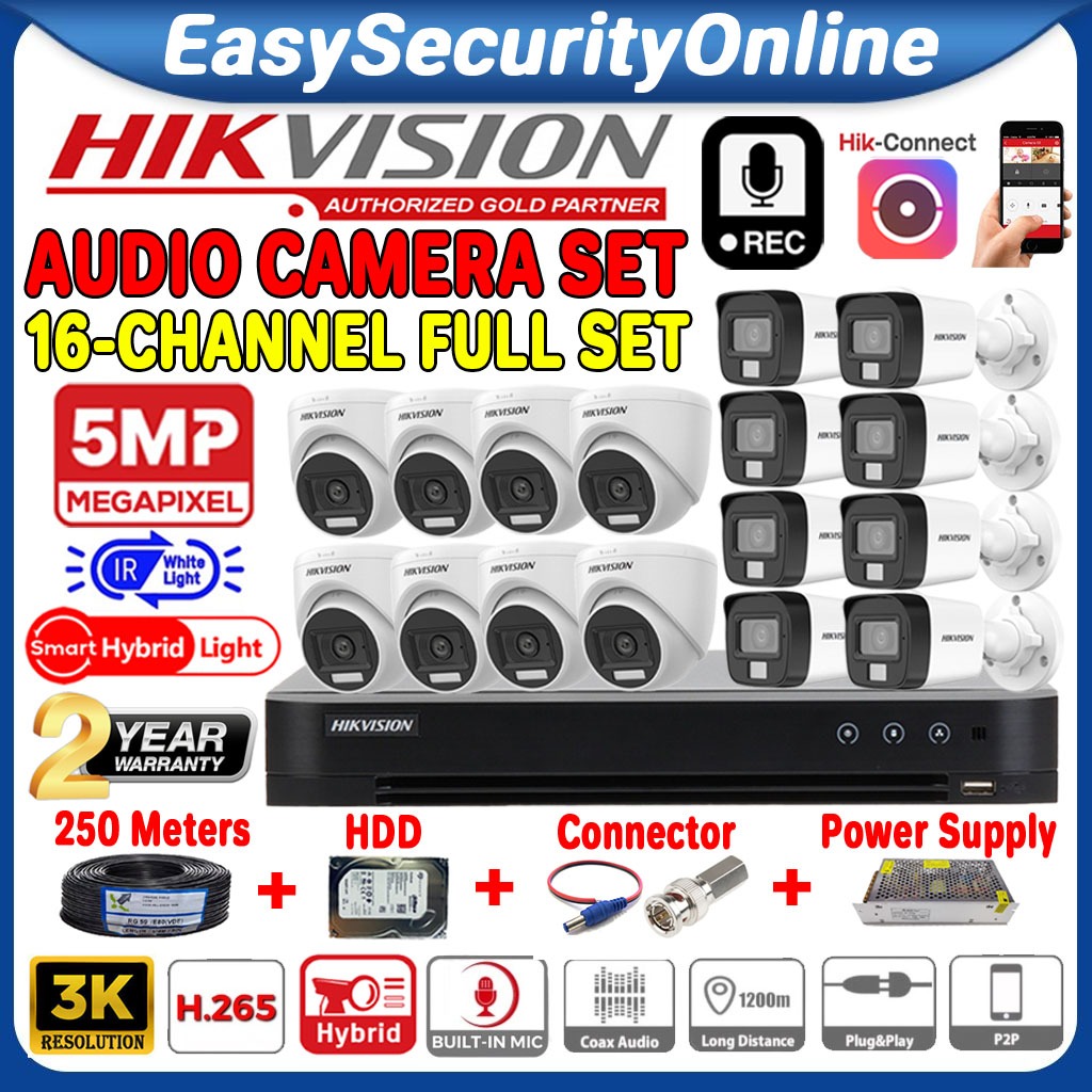 HIK HIKVISION 5MP 16CH Smart Hybrid Light Audio FULL COMPLETE SET DVR ...
