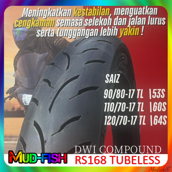 TAYAR MOTORSIKAL FKR RS168 DWI COMPOUND TUBELESS TYRE 90/80-17 | 110/70-17 | 120/70-17 (PATTERN ...