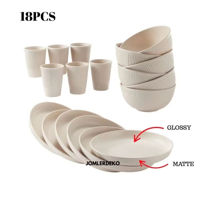 Set Pinggan Plastik 16pcs Pinggan, Mangkuk, Cawan, Peralatan Makan ...