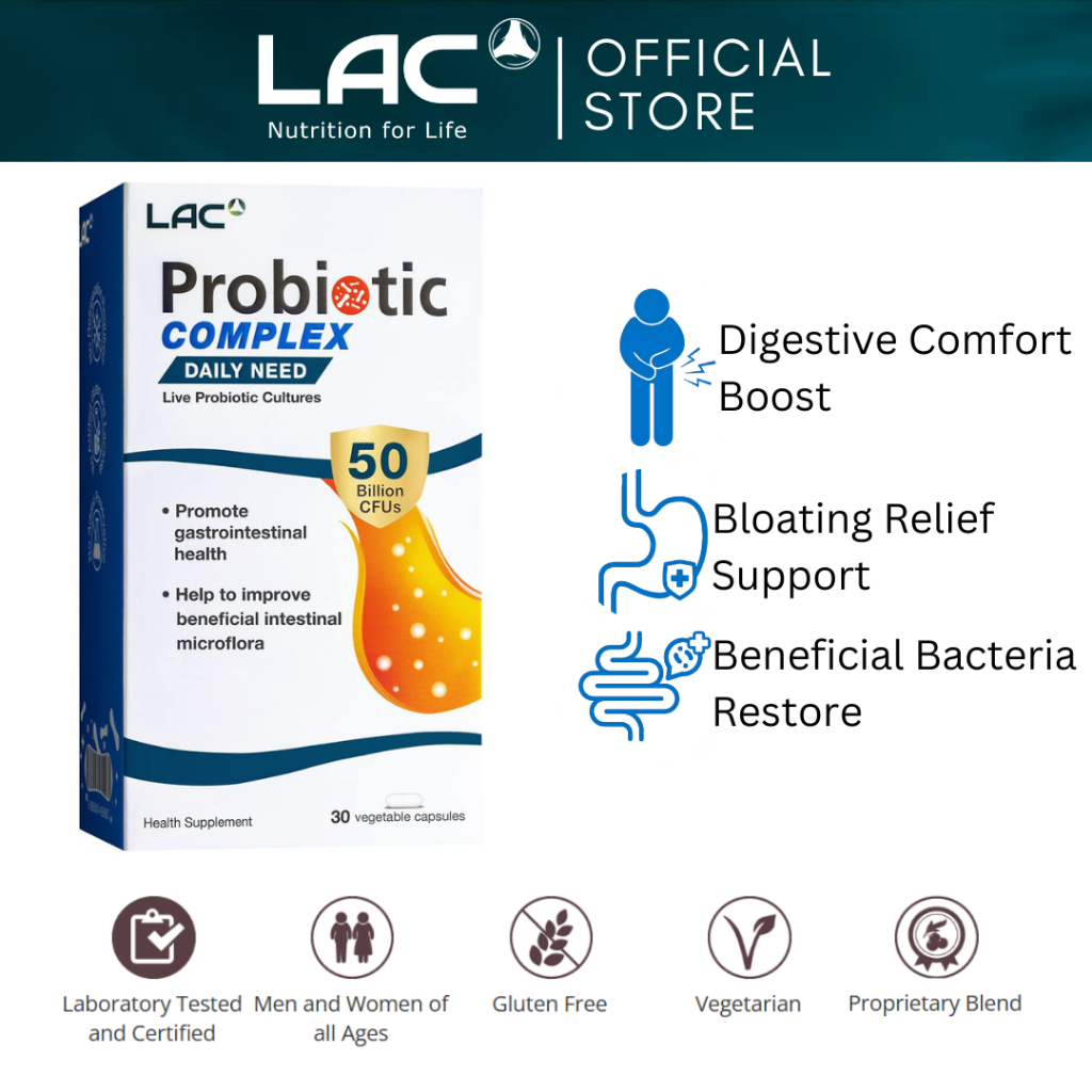 LAC Probiotic Complex 50 Billion CFUs (30 Vegetable Capsules) [Exp Mar ...