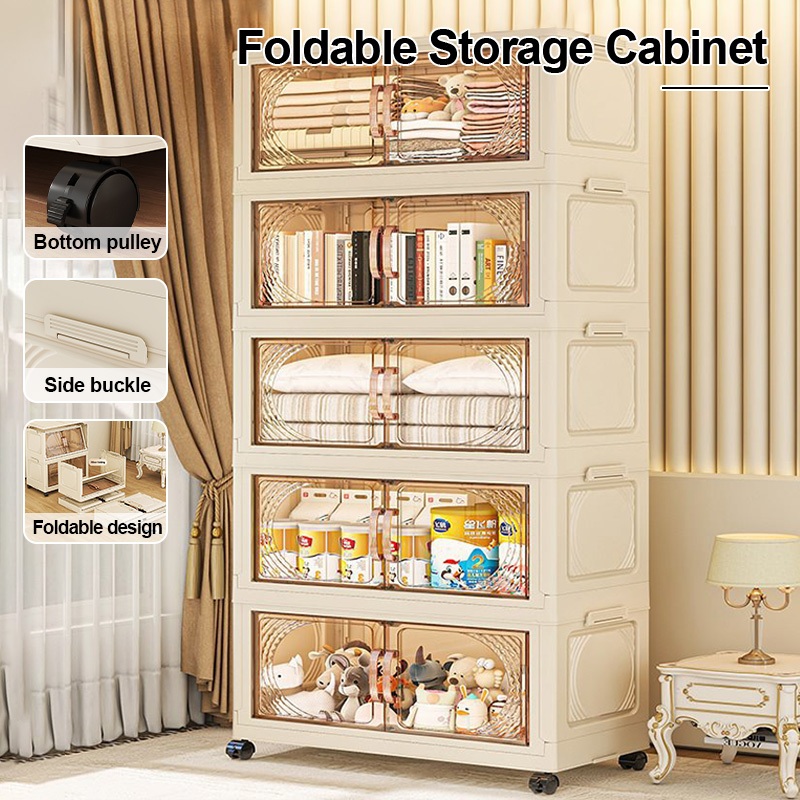 1-5 Tier Storage Cabinet Spacious Transparent Shelves Foldable Design ...