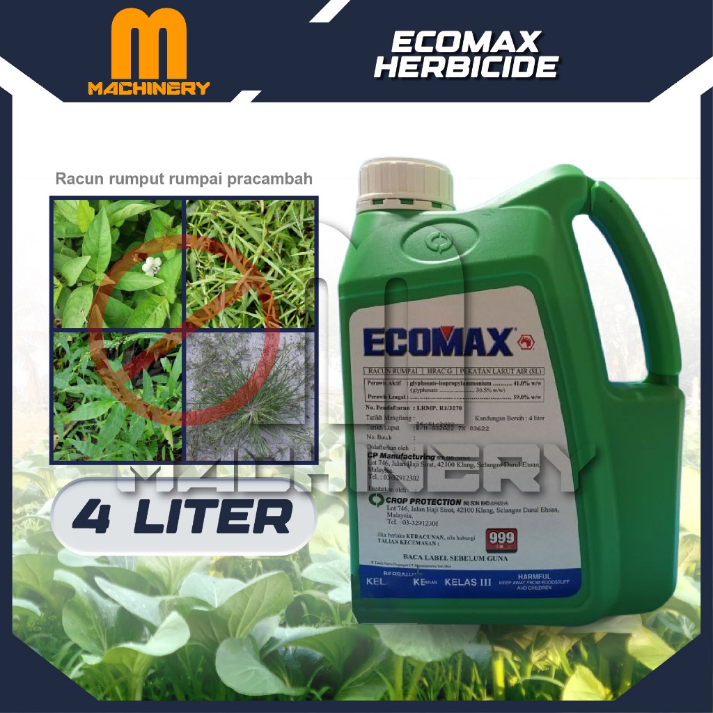 M.Machinery 4 Liter Ecomax Herbicide 41% Class 3 Racun Rumput Rumpai ...