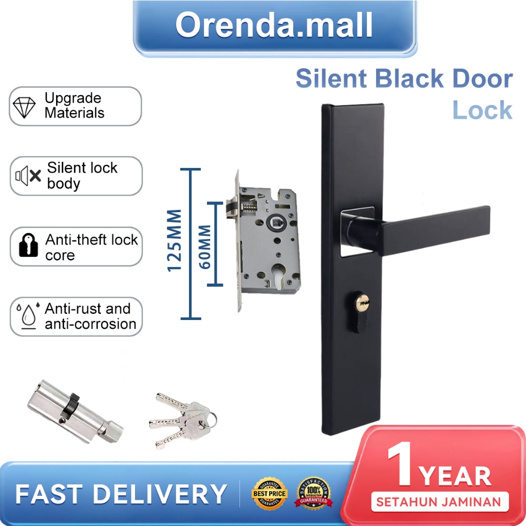 Black Door lock silent Aluminium Alloy Mute safety Door Handle Locks ...