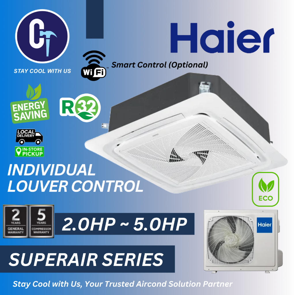 HAIER R32 SUPERAIR SERIES NON-INVERTER CEILING CASSETTE 2.0HP~5.0HP ...