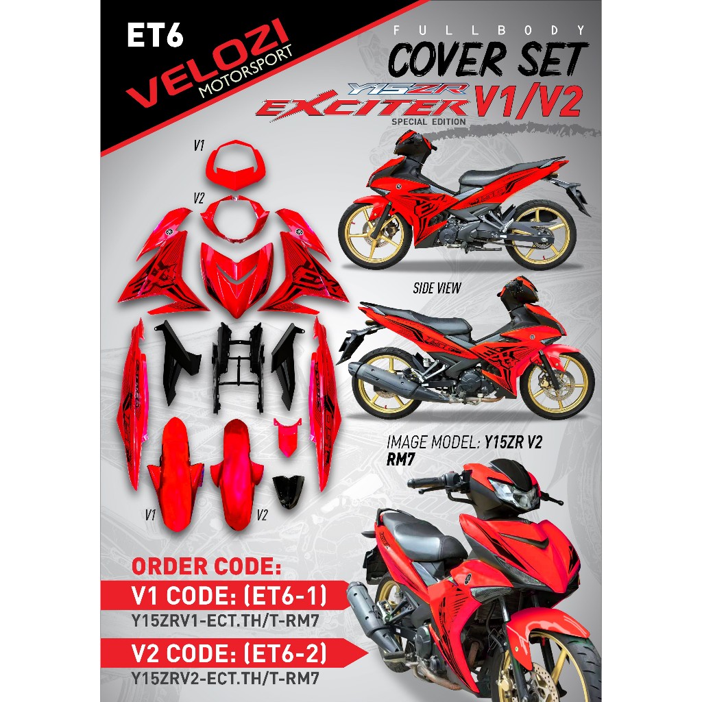COVERSET YAMAHA Y15 ZR V1 / V2 DESIGN EXCITER ALL RED RM7 SE ET6-1 ...