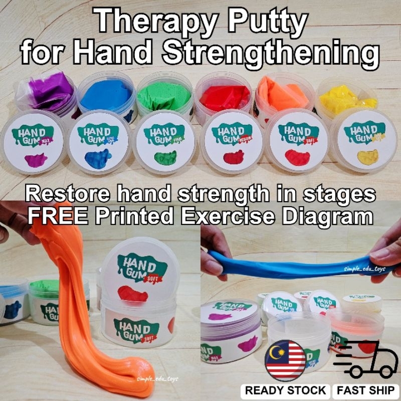 Therapy Putty Hand Gum 6 Resistance Levels | Sensory Toy for ADHD ...