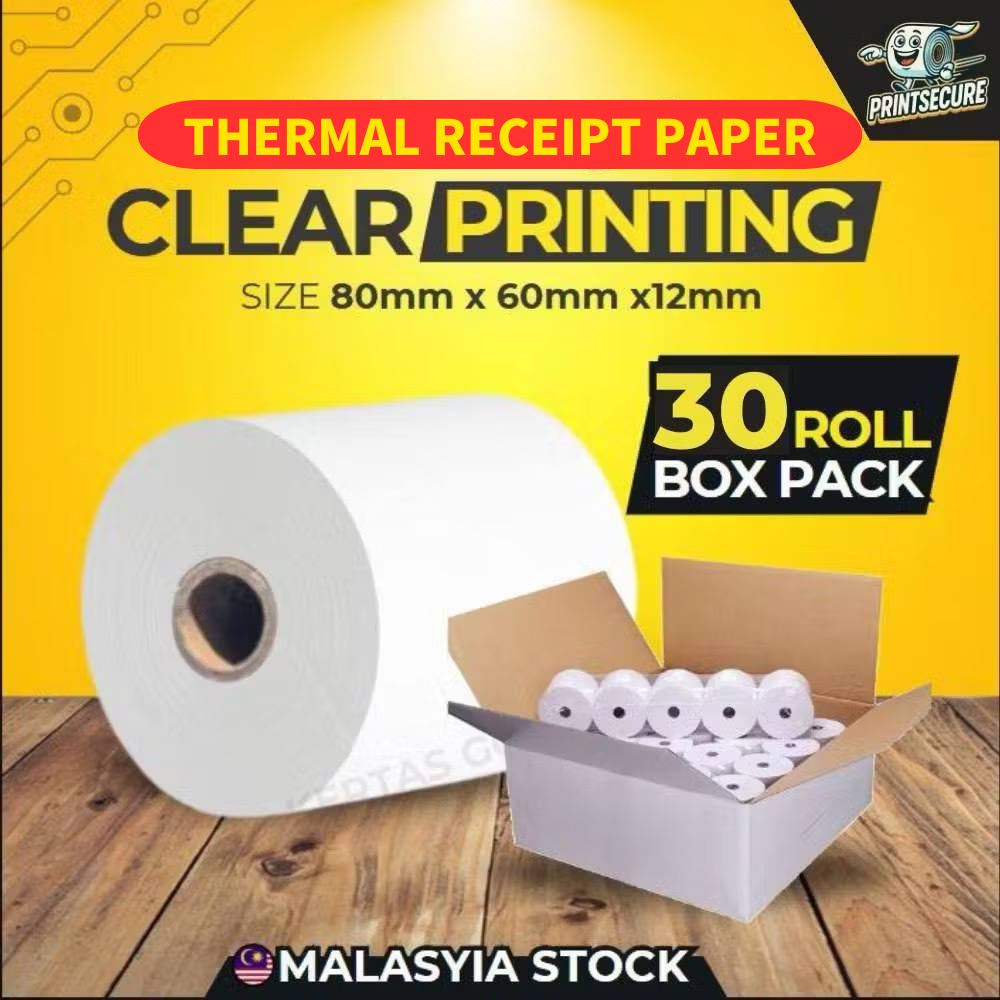 Thermal Paper 80MMx60MM (30 Roll/Box)Thermal Receipt Paper Roll/Kertas ...