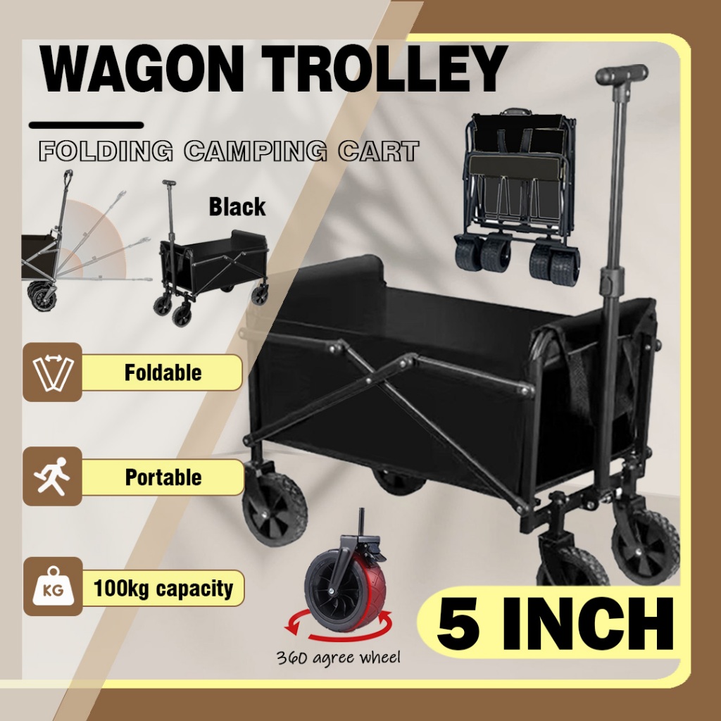 Troli Perkhemahan/5 Inch Wagon Trolley Foldable Camping Wagon Shopping ...