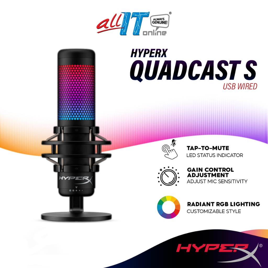 HyperX QuadCast S USB Microphone with RGB Lighting, NGENUITY Software ...