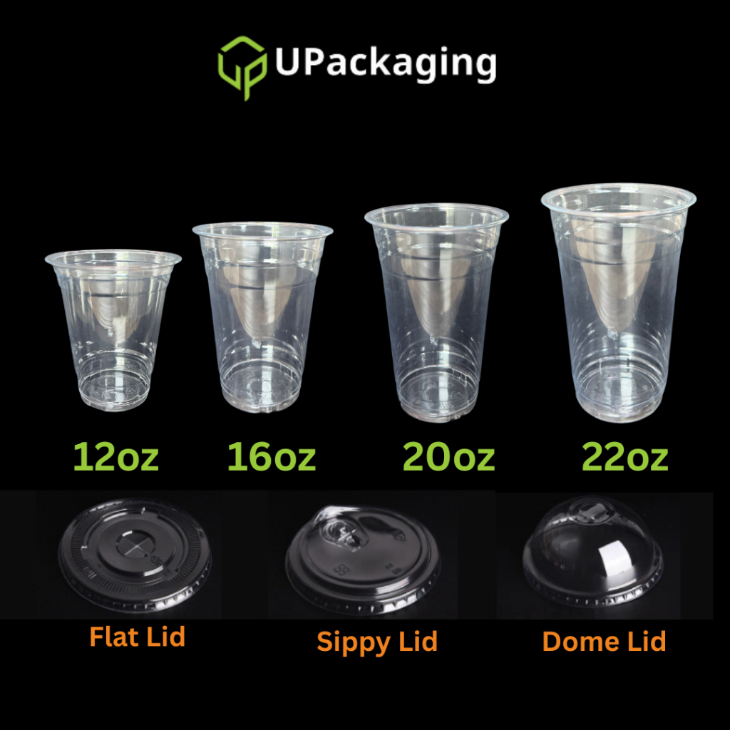[50 Pcs] PET CUP & LIDS Transparent Plastic Cups Flat/Dome/Sippy Lid ...