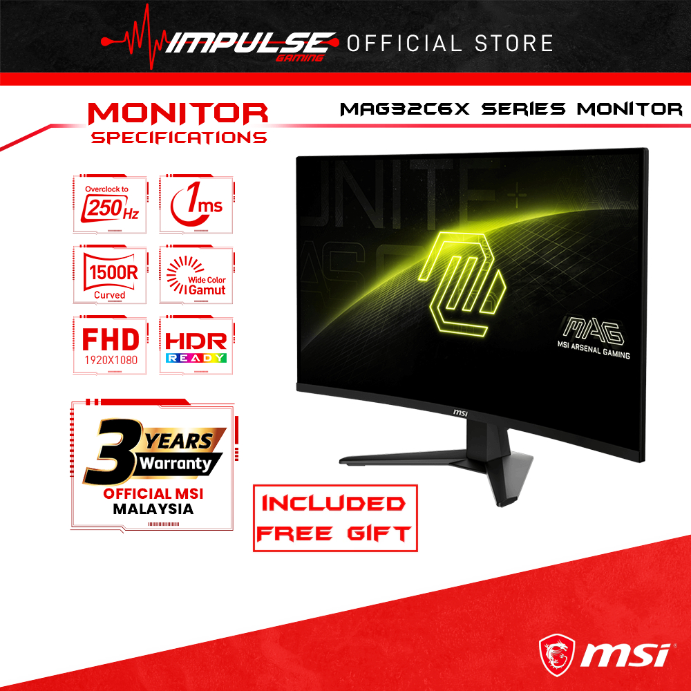 MSI MAG32C6X 32" Curved Gaming Monitor - 1920x1080 (FHD), 250Hz(OC ...