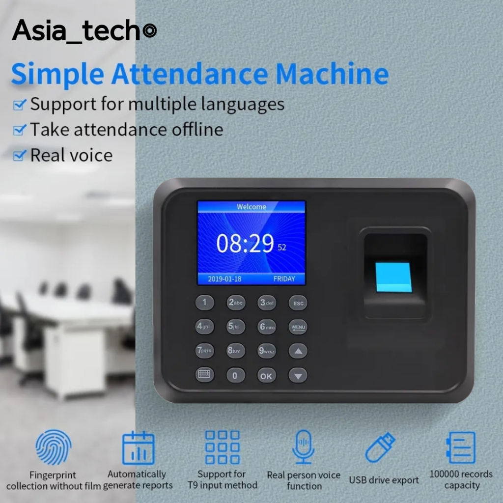 Thumbprint Machine Biometric Fingerprint Attendance System Check-in Clock Machine Kedatangan ...